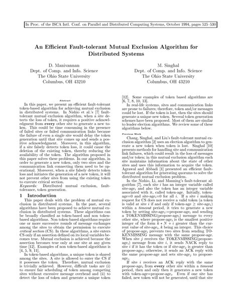 pdf an efficient fault tolerant mutual exclusion algorithm for distributed systems
