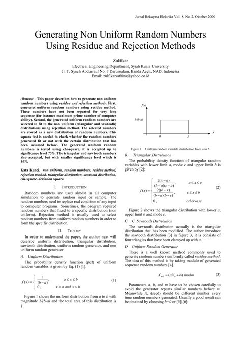 pdf generating non uniform random numbers using residue and rejection methods