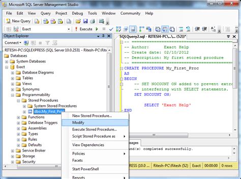 Exact Help How To Create Stored Procedure In Sql Server Management