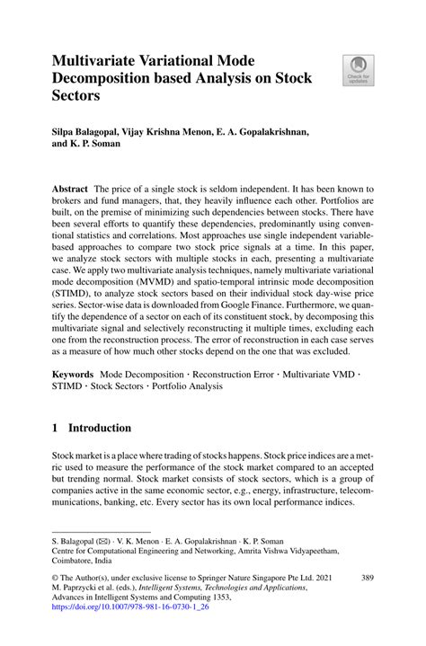 pdf multivariate variational mode decomposition based analysis on stock sectors