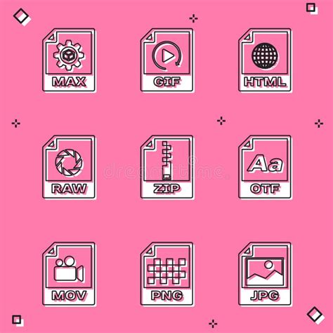 set max file document html raw zip and otf icon vector stock vector illustration of