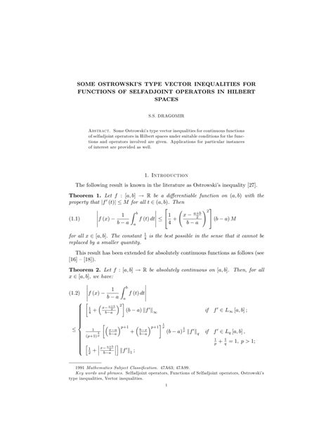 pdf some ostrowski s type vector inequalities for functions of selfadjoint operators in