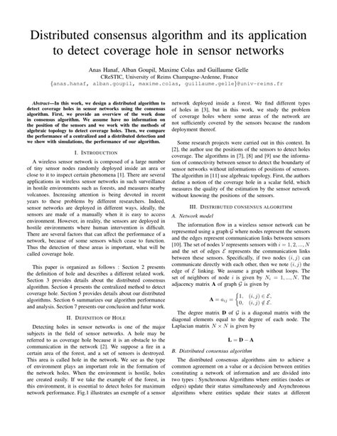 pdf distributed consensus algorithm and its application to detect coverage hole in sensor networks