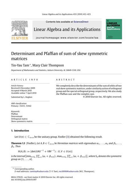 pdf determinant and pfaffian of sum of skew symmetric matrices dokumen tips