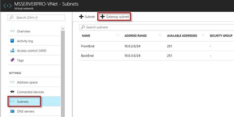 using the azure portal to create virtual networks add subnets and setting up a dns server