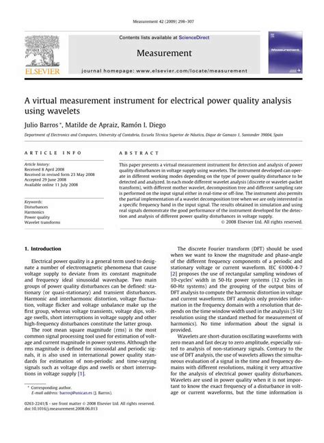 pdf a virtual measurement instrument for electrical power quality analysis using wavelets