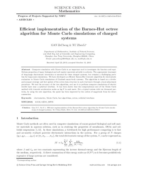 pdf efficient implementation of the barnes hut octree algorithm for monte carlo simulations of