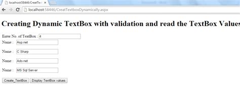 creating validating and reading dynamic textbox in asp
