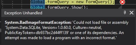 C 调用SQLite报错System BadImageFormatException Could not load file or