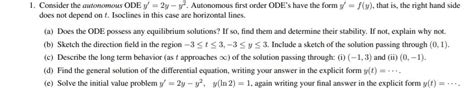 solved 1 consider the autonomous ode y 2y y autonomous