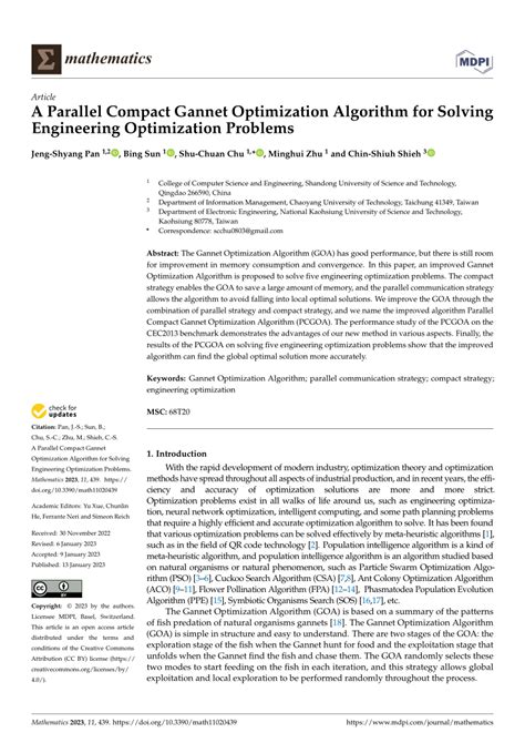 pdf a parallel compact gannet optimization algorithm for solving engineering optimization problems