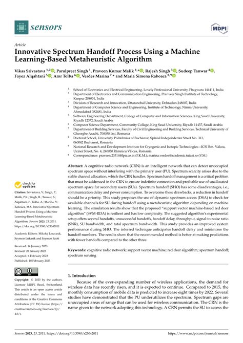pdf innovative spectrum handoff process using a machine learning based metaheuristic algorithm