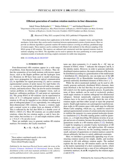 pdf efficient generation of random rotation matrices in four dimensions