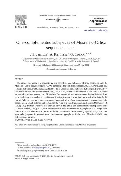 pdf one complemented subspaces of musielak orlicz sequence spaces dokumen tips