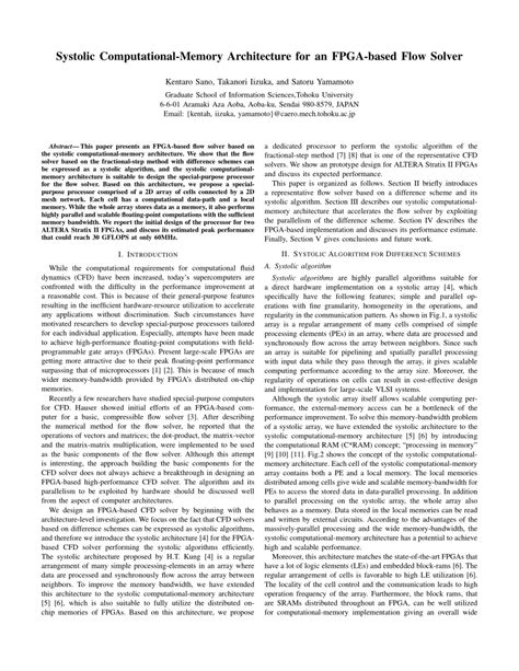 pdf systolic computational memory architecture for an fpga based flow solver