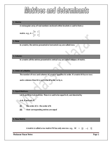 unit 1 matrices and determinants definitions pdf matrix mathematics linear algebra