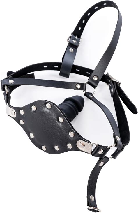 Erotic Bondage Dildo Y Shape Leather Head Harness With Mouth Gag Fetish Oral Sex