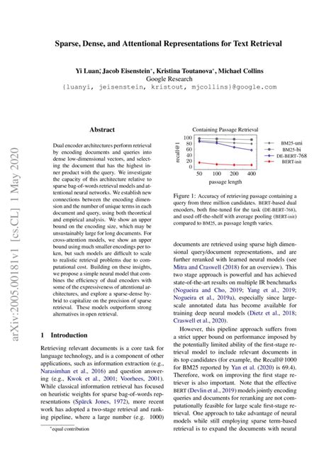 sparse dense and attentional representations for text retrieval deepai