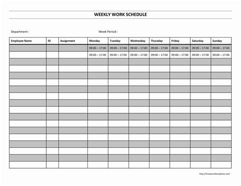 printable weekly work schedule template