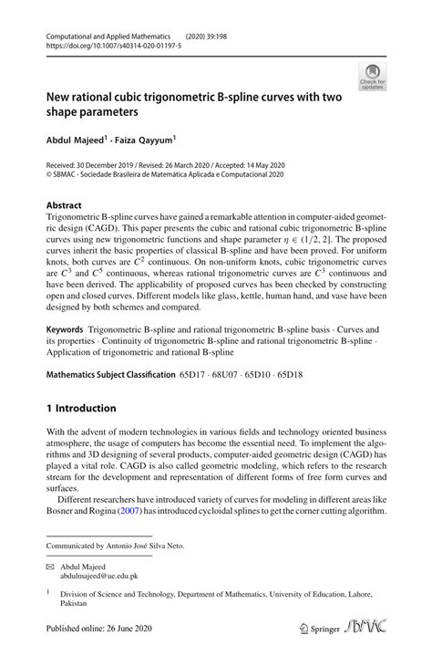 pdf new rational cubic trigonometric b spline curves with two shape parameters