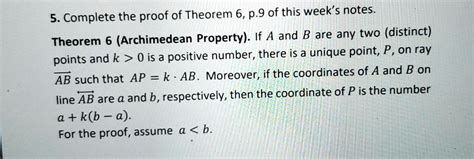 solved 5 complete the proof of theorem 6 p 9 of this week s notes 6 archimedean property if