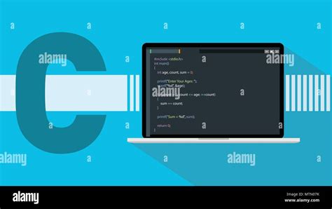 c sharp programming language with laptop and code script on screen vector illustration stock