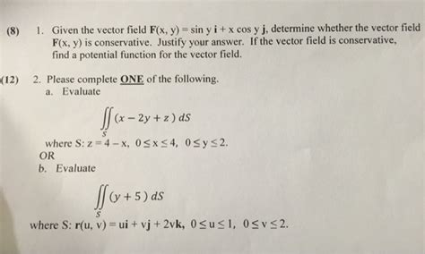 solved given the vector field f x y sin y i x cos y j