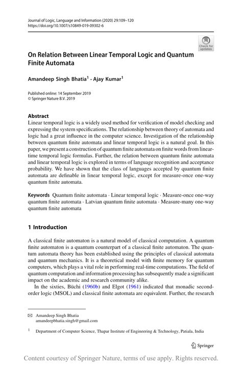 on relation between linear temporal logic and quantum finite automata request pdf