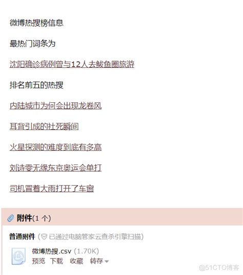 利用 Python 自动抓取微博热搜，并定时发送至邮箱python爬虫与数据挖掘的技术博客51cto博客