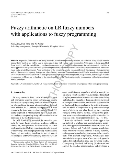 pdf fuzzy arithmetic on lr fuzzy numbers with applications to fuzzy programming