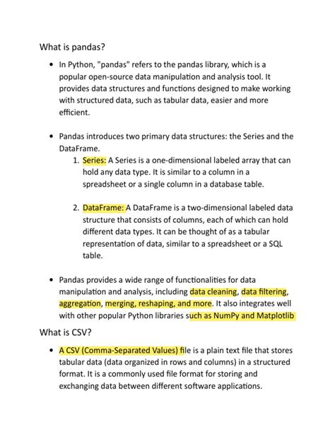 pandas pdf comma separated values software development