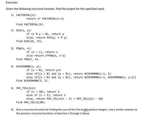 solved exercises given the following recursive function
