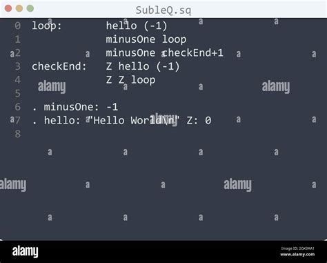 subleq language hello world program sample in editor window illustration stock vector image
