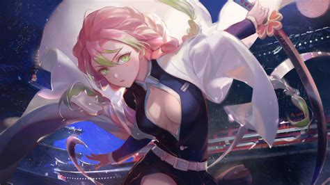 Wallpaper Kimetsu No Yaiba Mitsuri Kanroji Digital Art Artwork Anime Girls Cleavage Pink