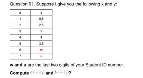 solved question 01 suppose i give you the following x and