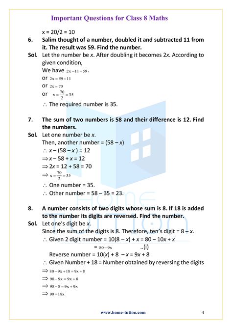 important questions for cbse class 8 maths chapter 2 linear equations in one variable