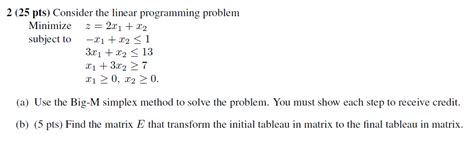 solved 2 25 pts consider the linear programming problem