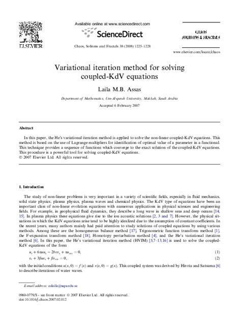 pdf variational iteration method for solving coupled kdv equations laila assas