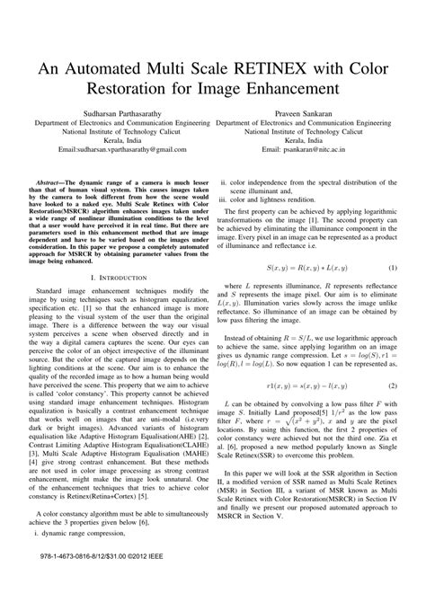 pdf an automated multi scale retinex with color restoration for image enhancement
