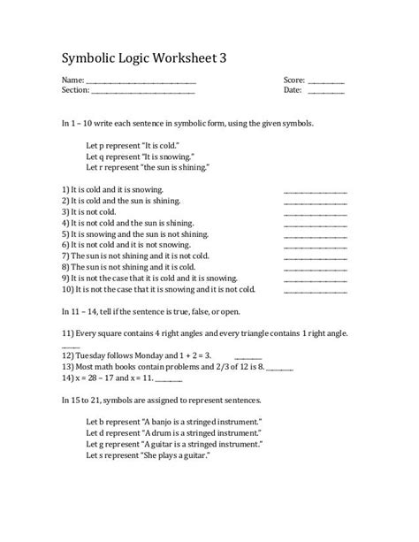 symbolic logic worksheet 3