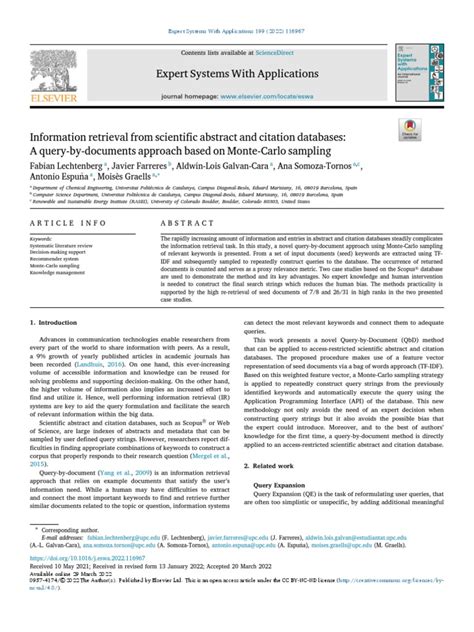 information retrieval from scientific abstract and citation database query by documents approach
