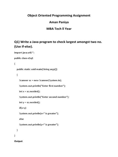 object oriented programming assignment aman paniya mba tech ll year pdf constructor object
