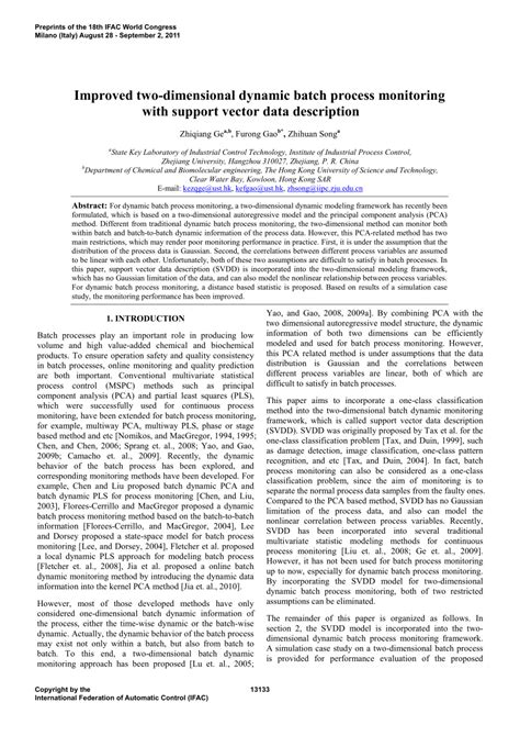 pdf improved two dimensional dynamic batch process monitoring with support vector data description