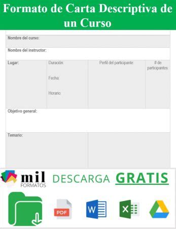 Carta Descriptiva De Un Curso Ejemplos Y Formatos Word PDF