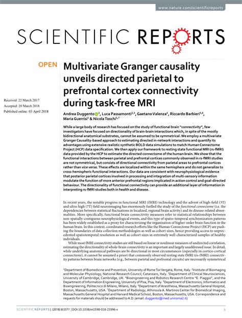 pdf multivariate granger causality unveils directed parietal to prefrontal cortex connectivity