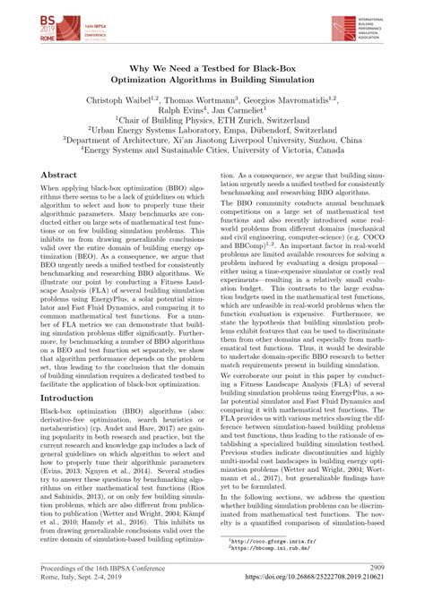 pdf why we need a testbed for black box optimization algorithms in building simulation