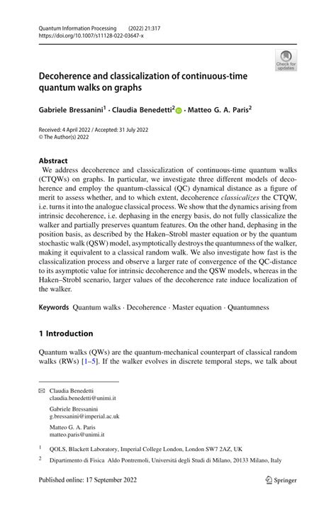 pdf decoherence and classicalization of continuous time quantum walks on graphs