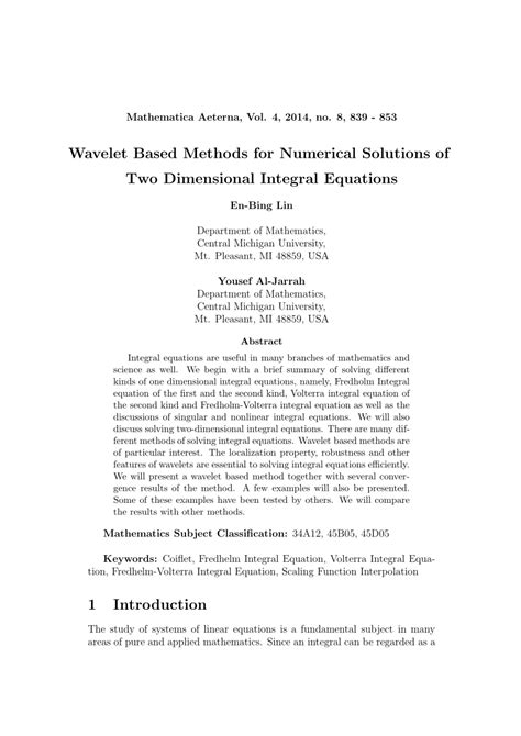 pdf wavelet based methods for numerical solutions of two dimensional integral equations