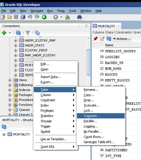 view table comment with oracle sql developer stack overflow