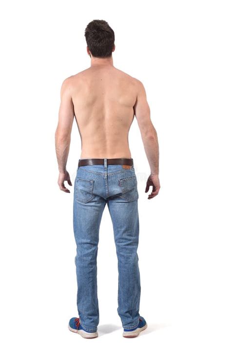 Back View Portrait Of A Shirtless Male Bodybuilder Stock Photo Image